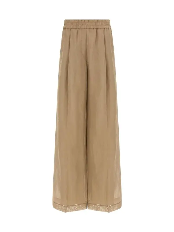 Brunello Cucinelli Cotton Organza Wide Leg Pants - Cream