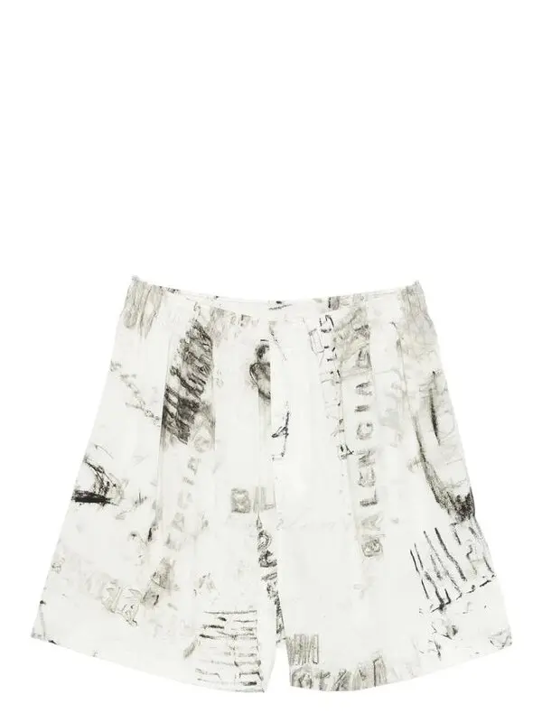 Balenciaga Graphic Print Elasticated Waistband Shorts - Gray