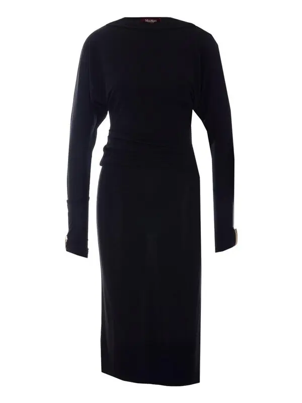 Max Mara Viscose Boatneck Long-sleeve Dress With Appliqué And Cut-out Detail - Black