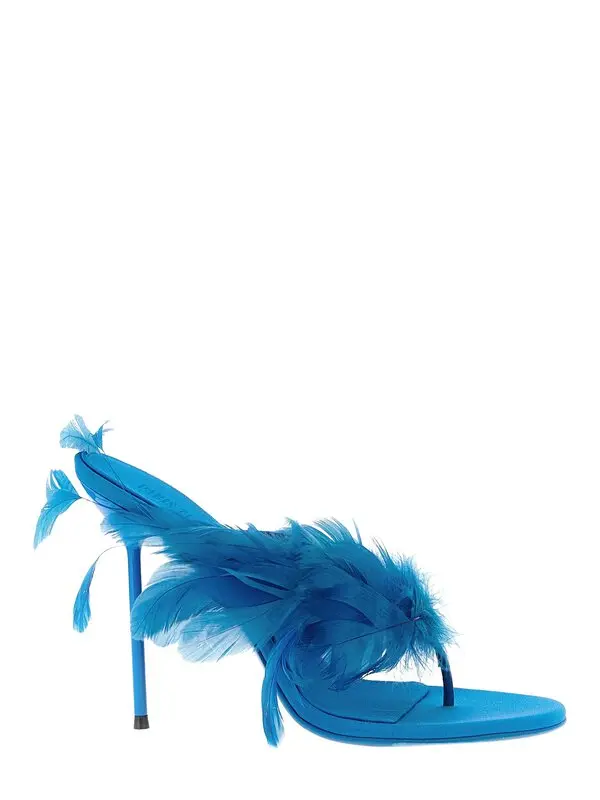 Paris Texas Lidia Feather Thong Mules - Blue