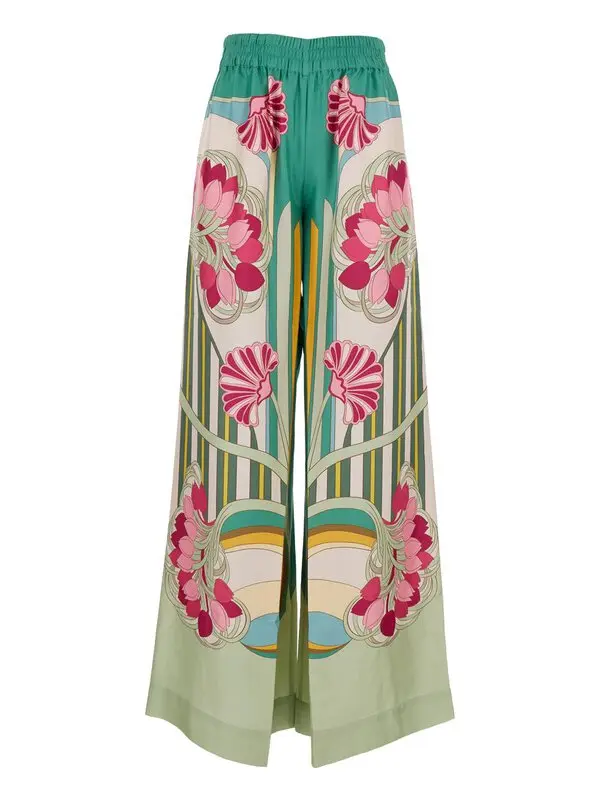 La DoubleJ Palazzo Pants With Floral Print In Silk - Multicolor