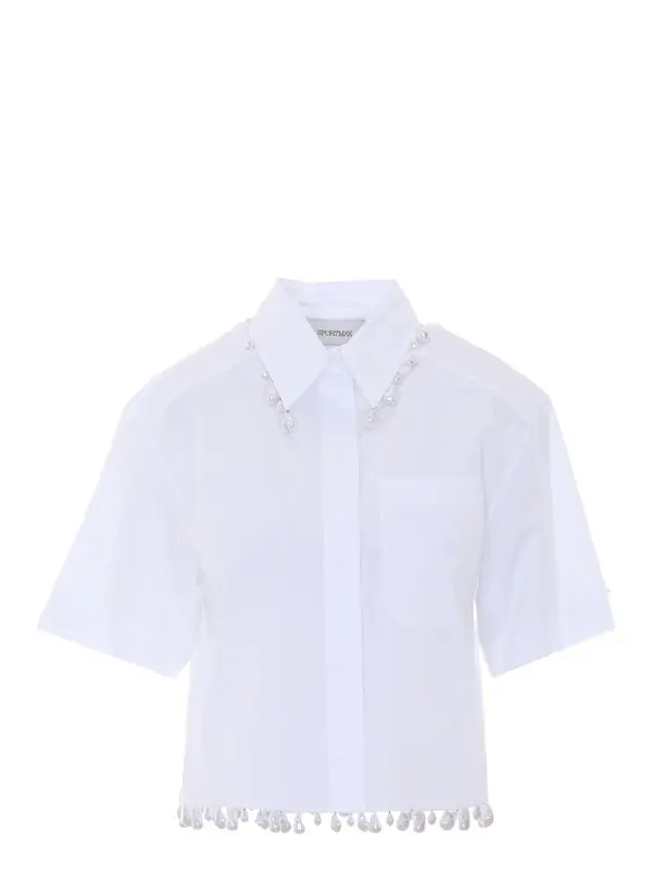 Sportmax Cropped Pearl Embellished Cotton Shirt - White