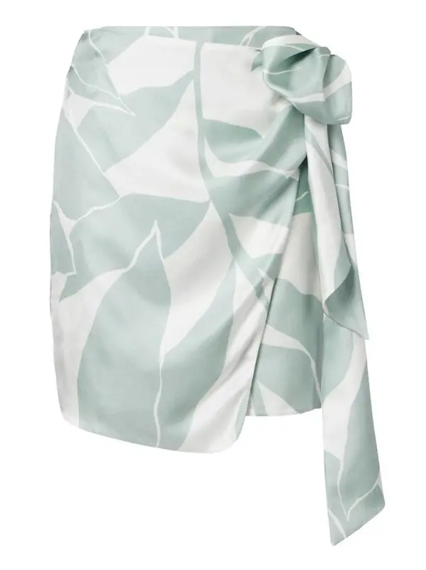 Max Mara Silk Tropical Print Wrap Front Skirt - Green