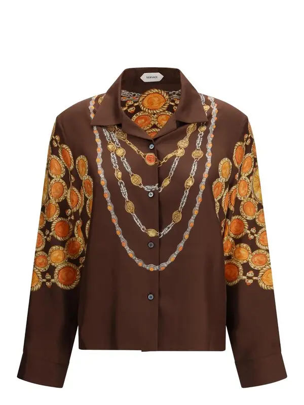 Versace Chain Print Buttoned Shirt - Brown