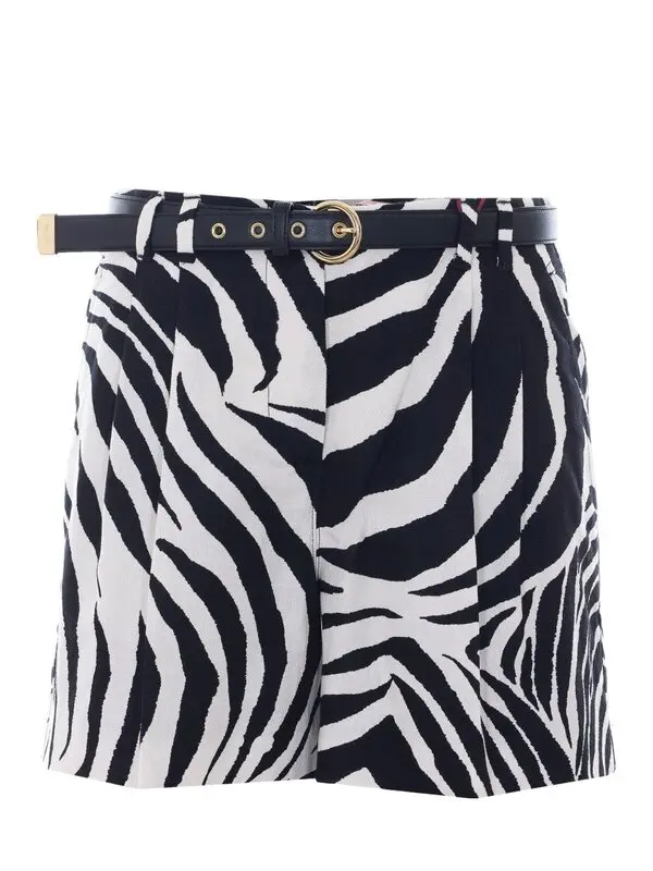 Max Mara Animal Print Belted Shorts - Black