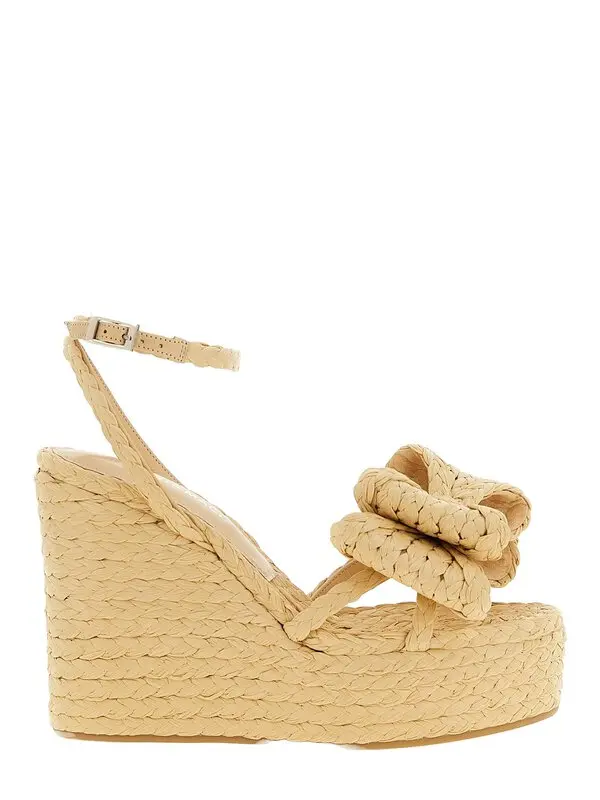 Mach & Mach Le Cadeau' Raffia Wedge Sandals - Cream