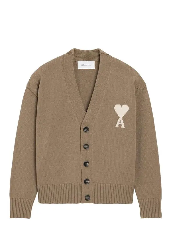 Ami Intarsia Knitted Heart Cardigan - Brown
