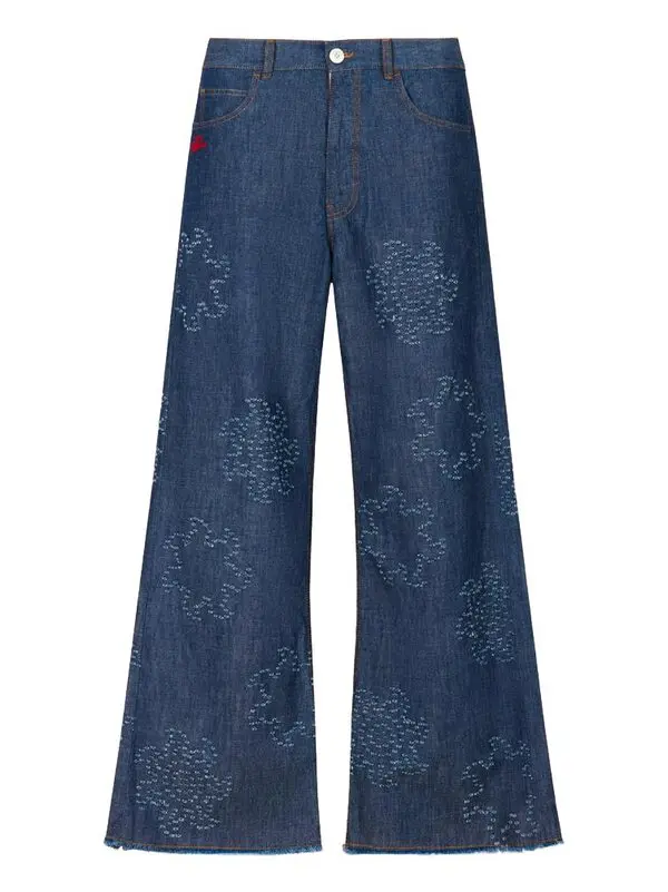 Marni Wide-leg Denim Jeans With Embroidered Detailing - Blue