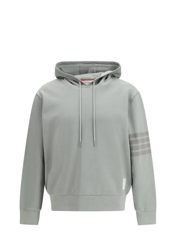 Thom Browne Cotton Hoodie With Sporty Stripes - Gray
