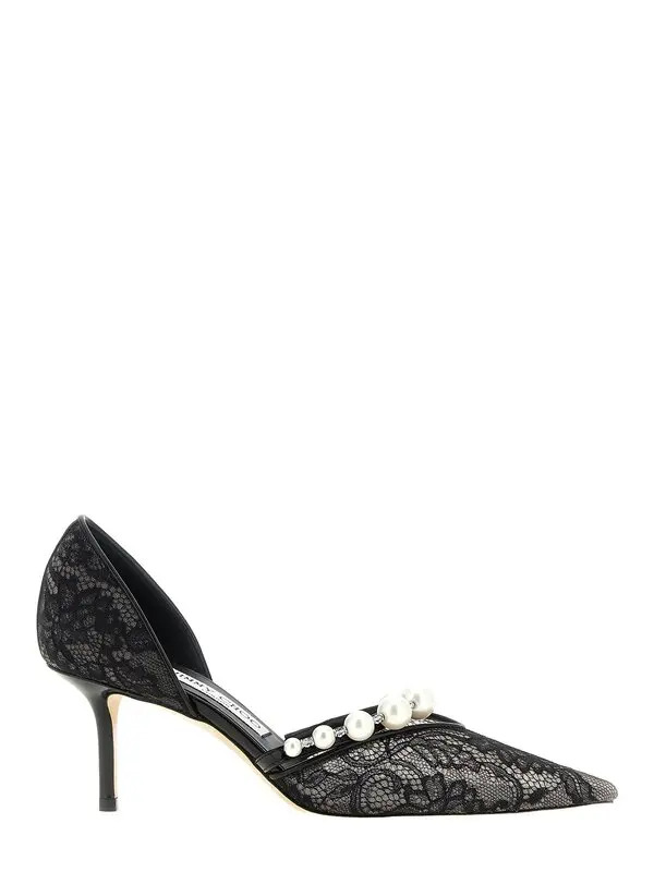 JIMMY CHOO Aurelie Lace Pointed Pumps With Pearl Embellishments - Black