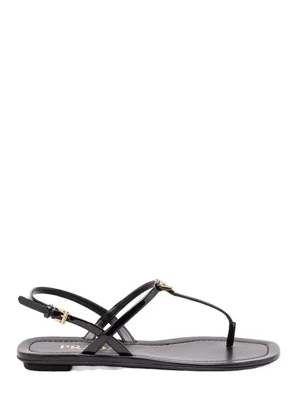 Prada Patent Leather Flat Sandals With Triangle Logo - Multicolor