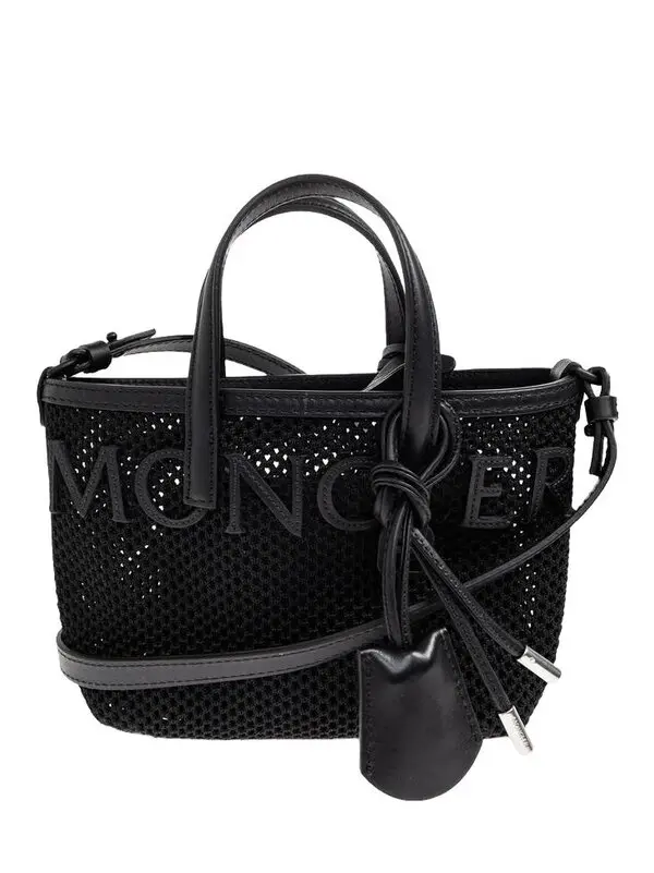 Moncler Leather And Polyamide Tote Bag With Logo Detail - Black