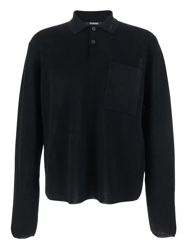 Jacquemus Black Polo Shirt With Tone-on-tone Logo On Front In Cotton Knit - Multicolor