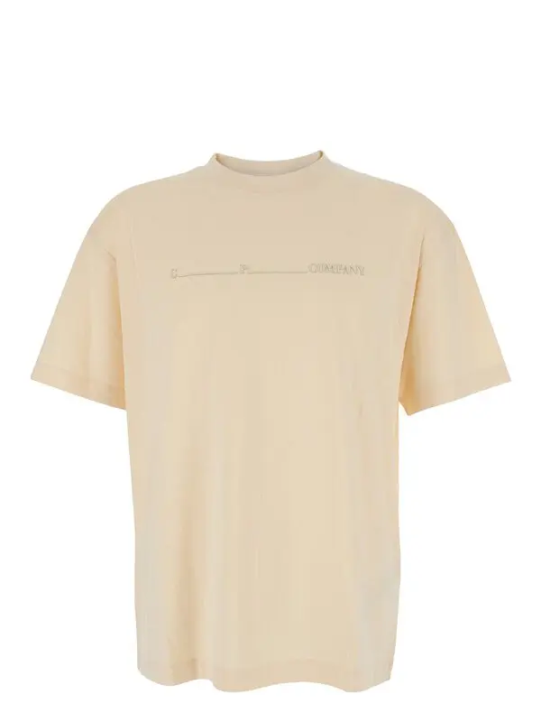 C.P. COMPANY Beige T-shirt With Logo On The Front In Cotton - Multicolor