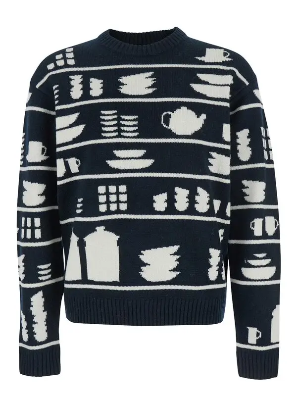JW Anderson Wool Crewneck Sweater With Tableware Motif - Multicolor