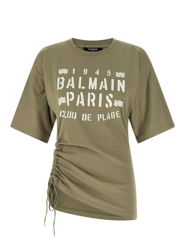 Balmain Paris " Club" 3/4 Sleeve Organic Cotton T-shirt - Green