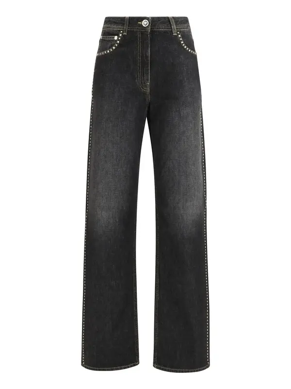 Versace Embellished Straight Leg Jeans - Black