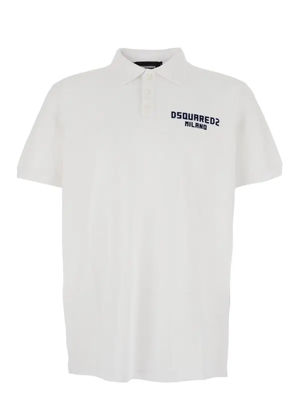Dsquared2 White Polo Shirt With Classic Collar And Logo Lettering On The Front In Cotton - Multicolor