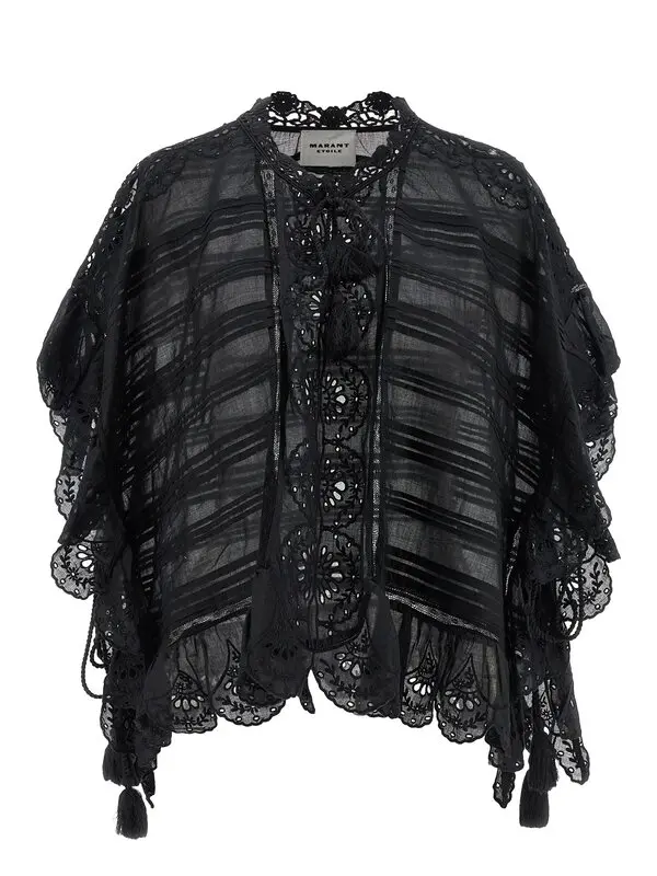 Isabel Marant Étoile Payton' Lace Insert Cotton Top - Black