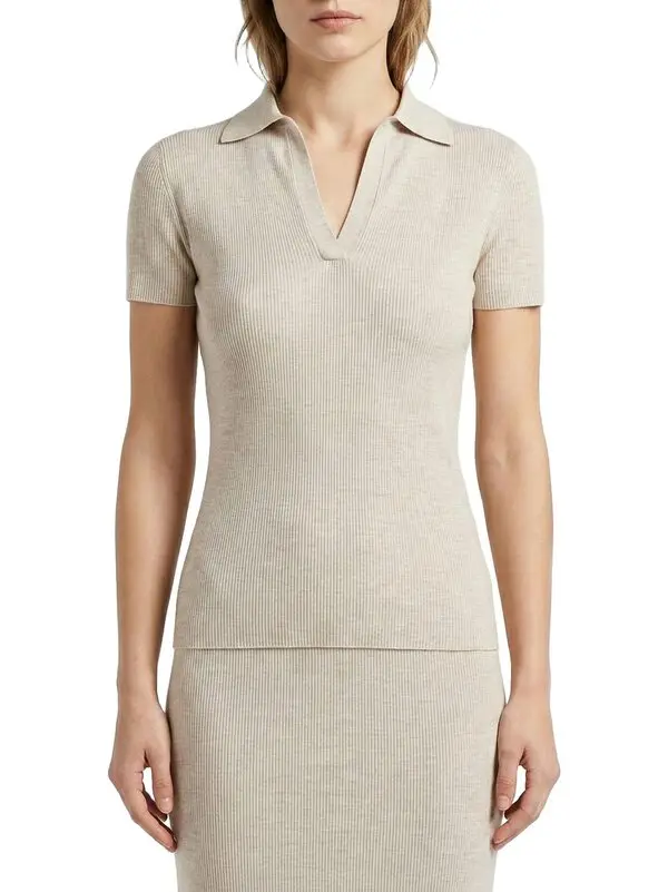 Max Mara Ribbed Knit Polo Shirt - Cream