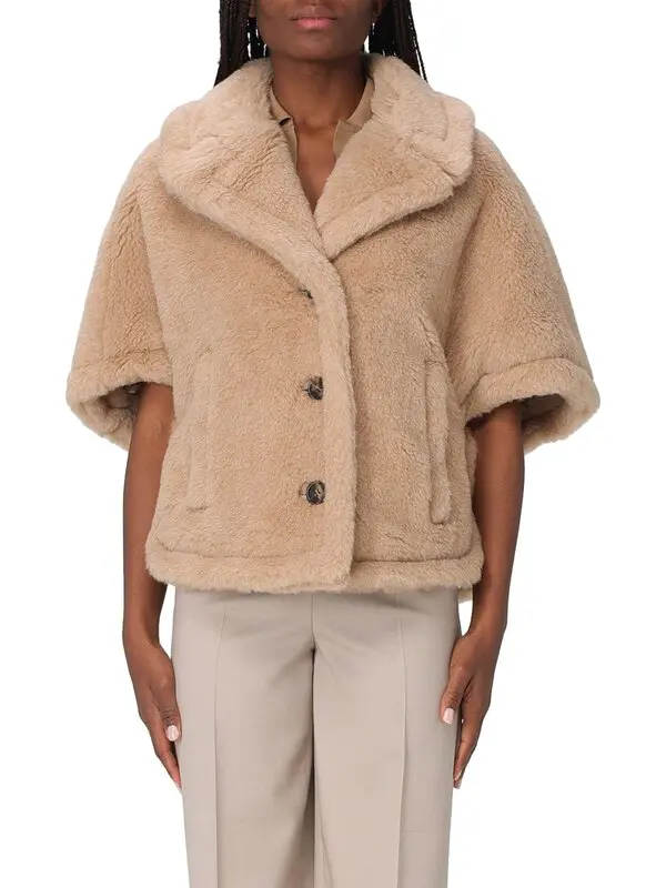 Max Mara Short Sleeve Fur Coat - Cream