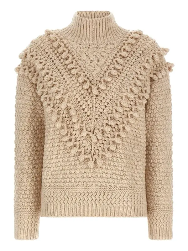Zimmermann Knitted Wool Sweater With Pompoms - Cream