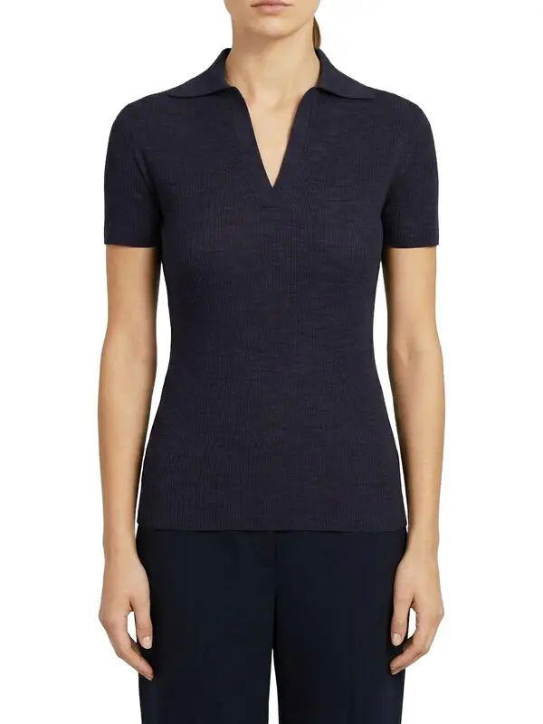 Max Mara Ribbed Knit Polo Shirt - Blue