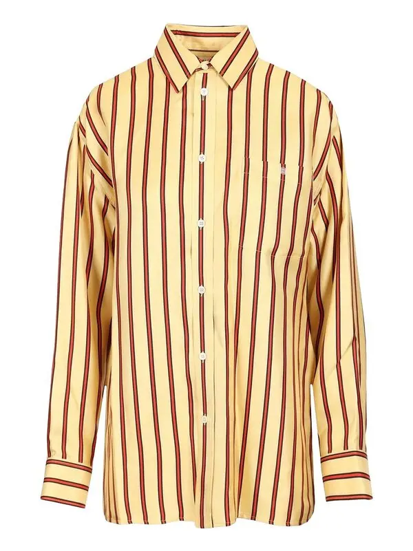 Celine Oversized Striped Silk Twill Shirt With Triomphe Embroidery - Multicolor