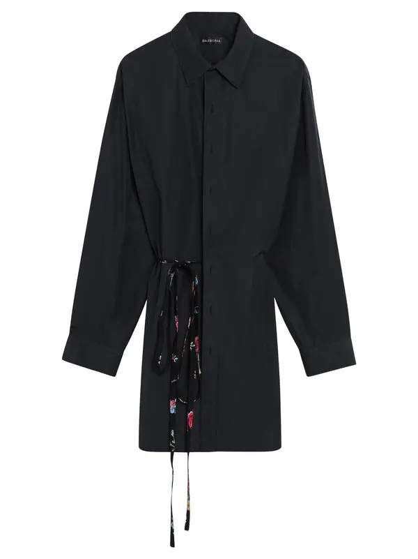 Balenciaga Cotton Poplin Shirt Dress With Floral Belt - Black