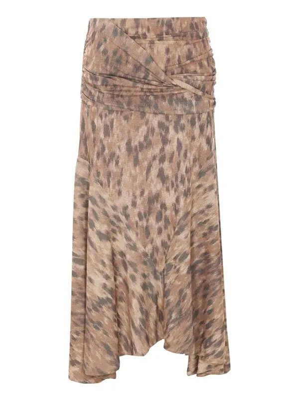 GANNI Printed Marl Mesh Draped Long Skirt - Cream