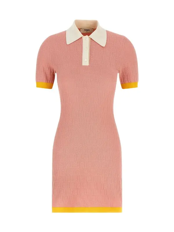 Fendi Ff Jacquard Color-block Stretch Cotton And Silk Blend Minidress - Pink