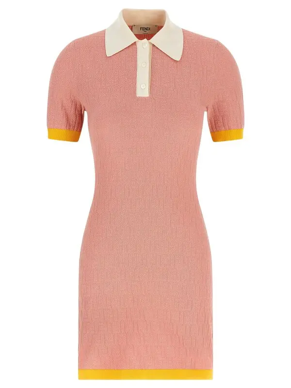Fendi Ff Jacquard Color-block Stretch Cotton And Silk Blend Minidress - Pink