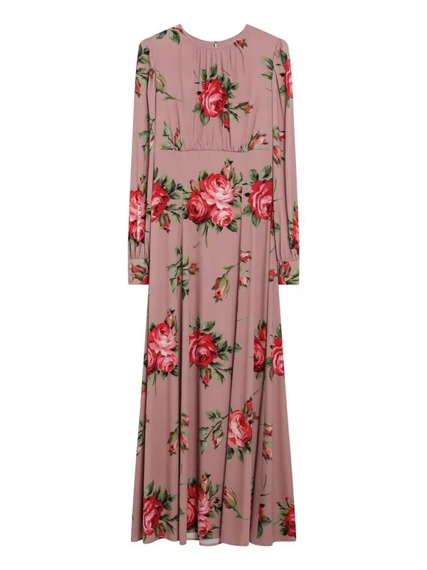 Dolce & Gabbana Crepe Dress With Bouquet Print - Pink