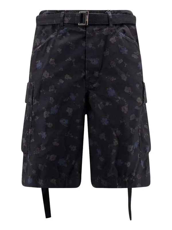 Sacai Printed Cotton Cargo Shorts - Black