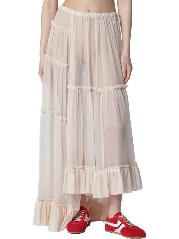 Dries Van Noten Asymmetrical Tiered Ruffle Silk Skirt - White