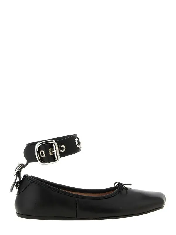 VIVIENNE WESTWOOD Bardot Leather Ballet Flats With Ankle Belt - Black