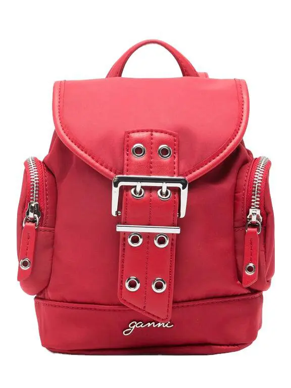 GANNI Leather And Nylon Backpack With Silver-tone Hardware - Red