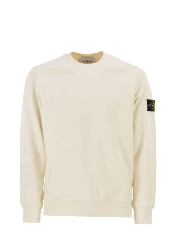 Stone Island Regular Fit Crew Neck Sweatshirt With Raglan Sleeves - Cream
