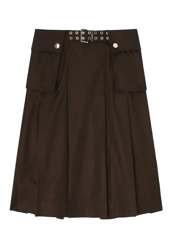 GANNI Pleated A-line Skirt With Belted Waistband - Brown