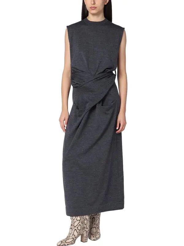JIL SANDER Wool Midi Dress With Crossover Detail - Gray