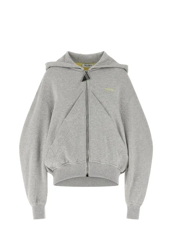 Attico Logo Embroidered Zip-up Fleece Hoodie - Gray