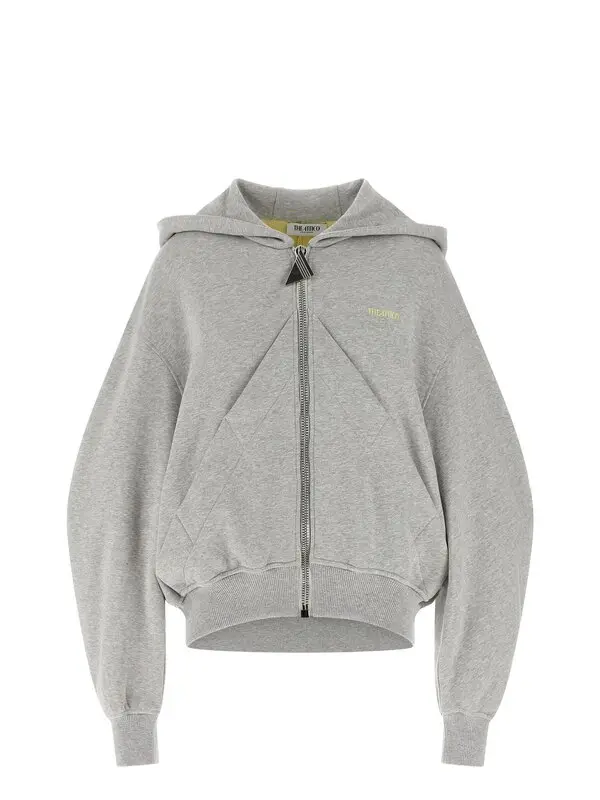Attico Logo Embroidered Zip-up Fleece Hoodie - Gray