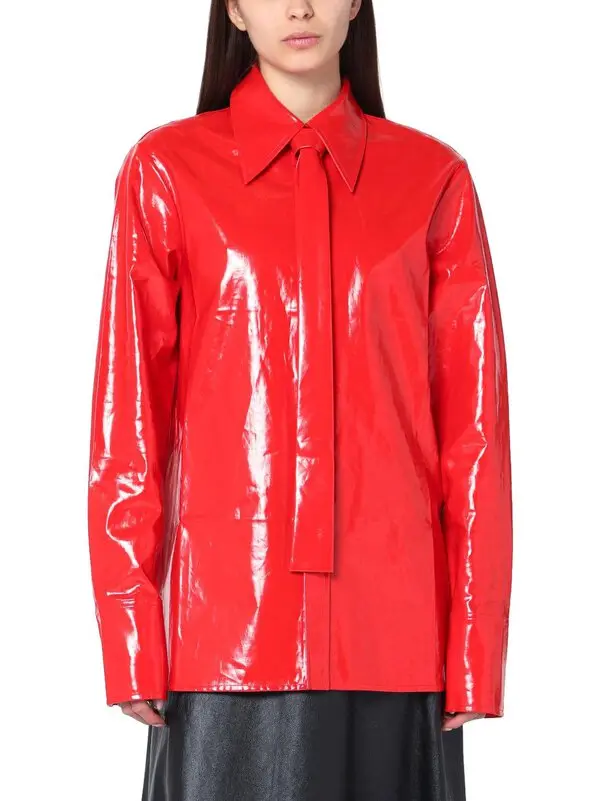 JIL SANDER Shiny Linen Shirt With Tie Detail - Red