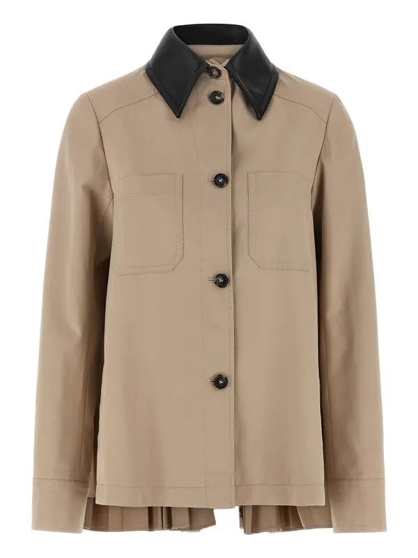 Sportmax Spxsuperbo Waterproof Technical Gabardine Overshirt With Pleated Back - Cream
