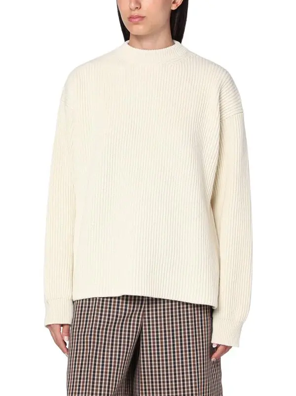 JIL SANDER Ribbed Wool Crewneck Sweater - White