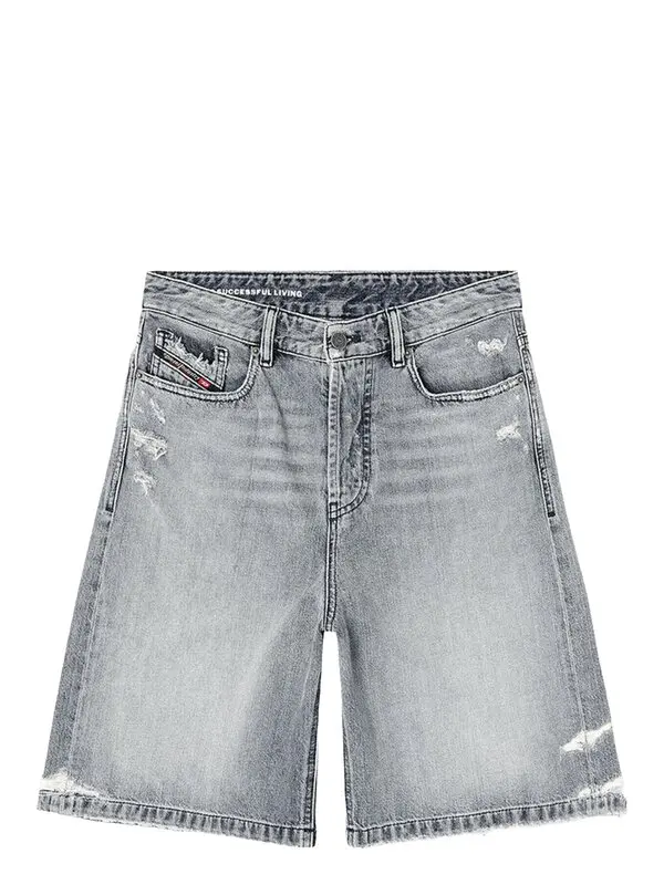 DIESEL® Grey Wash Distressed Denim Bermuda Shorts - Gray