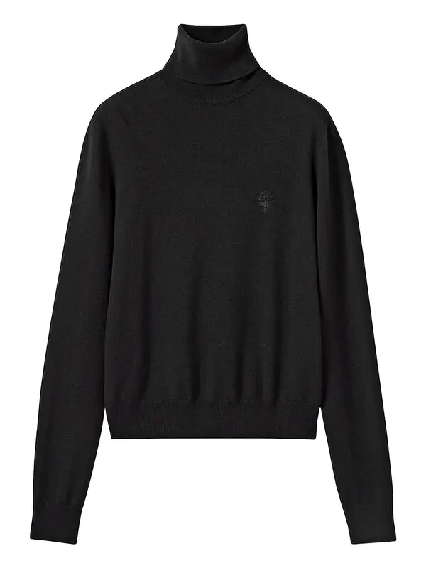 Gucci Wool Turtleneck With Embroidered Crest - Black