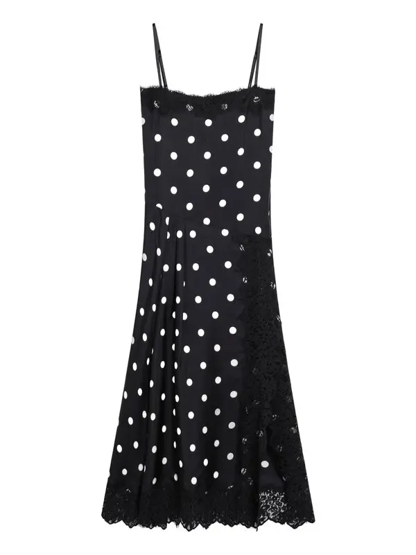 Sportmax Long Polka Dot Silk Dress With Lace Details - Black