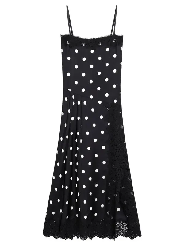 Sportmax Long Polka Dot Silk Dress With Lace Details - Black