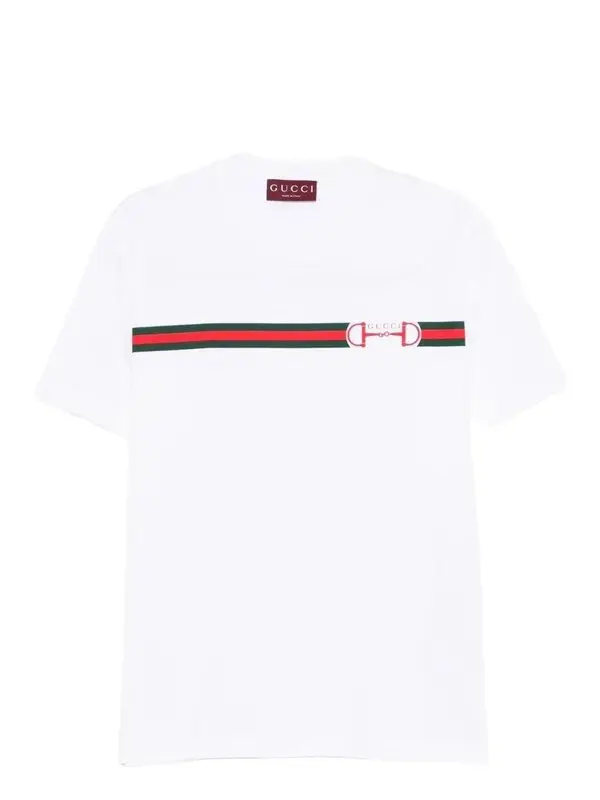 Gucci Cotton Jersey T-shirt With Web Print And Clasp Embroidery - Multicolor